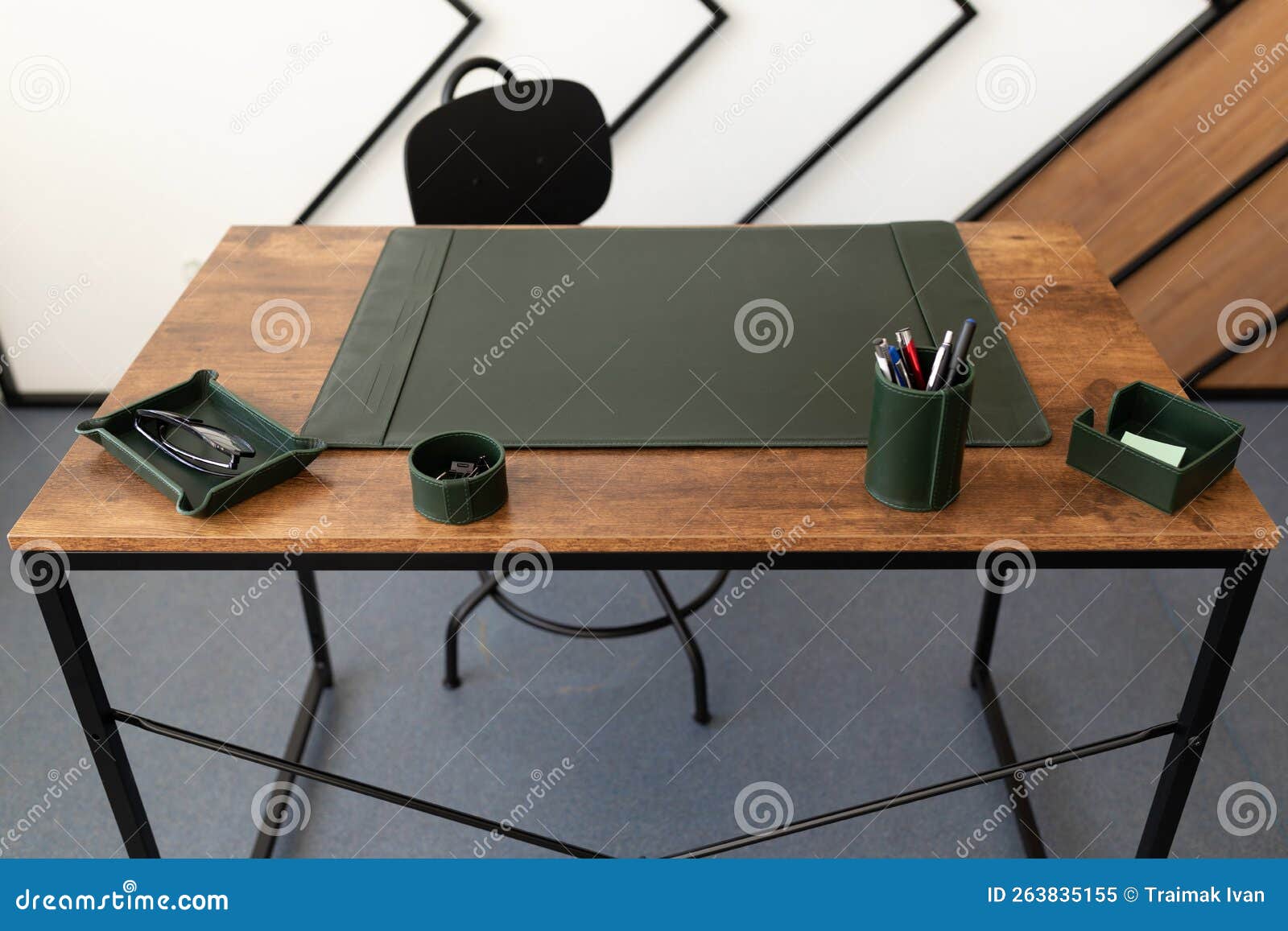 Workplace in the Office with a Boulevard and Stands for Stationery Top ...