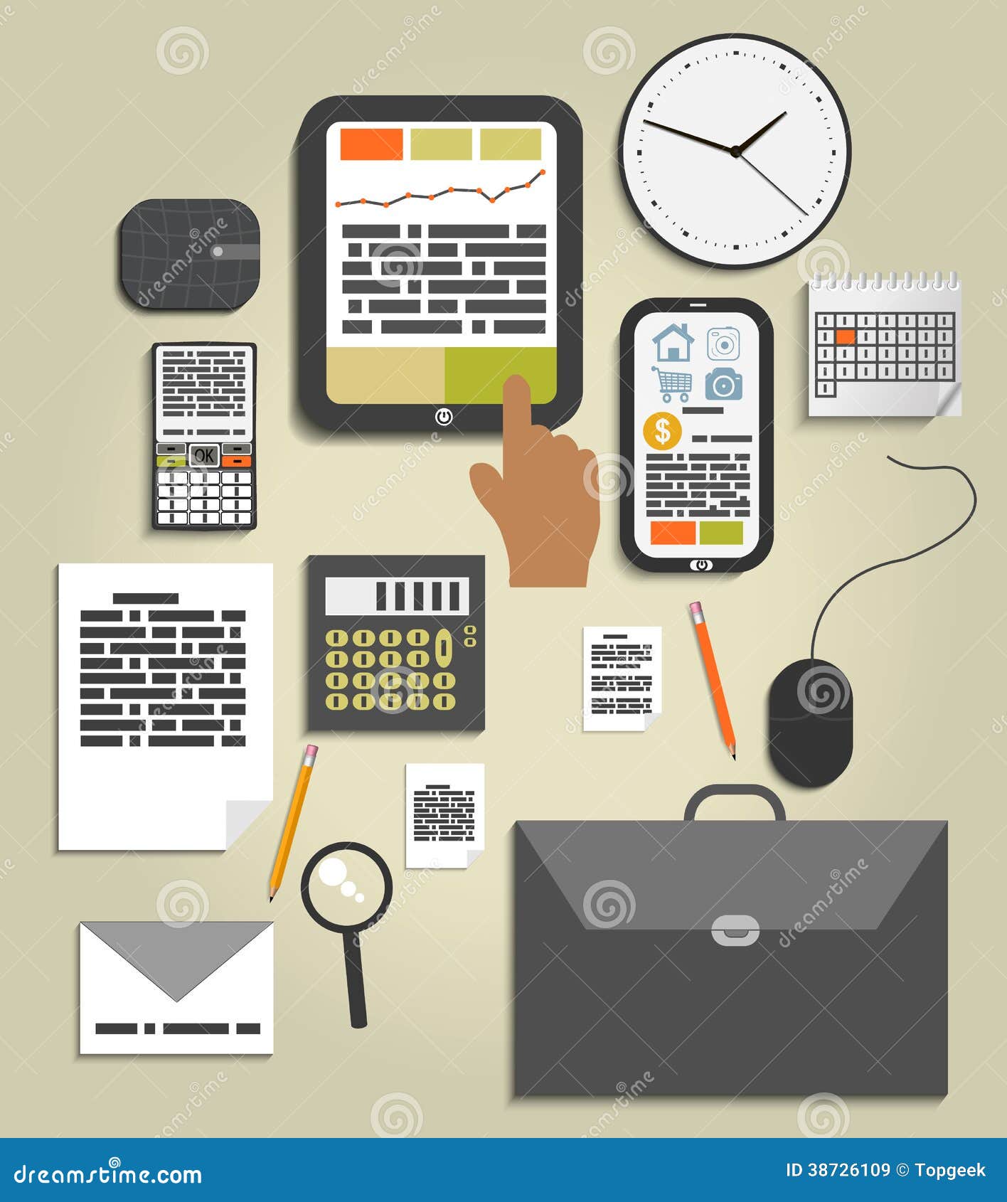 Workplace Office and Business Work Elements Set Stock Vector ...