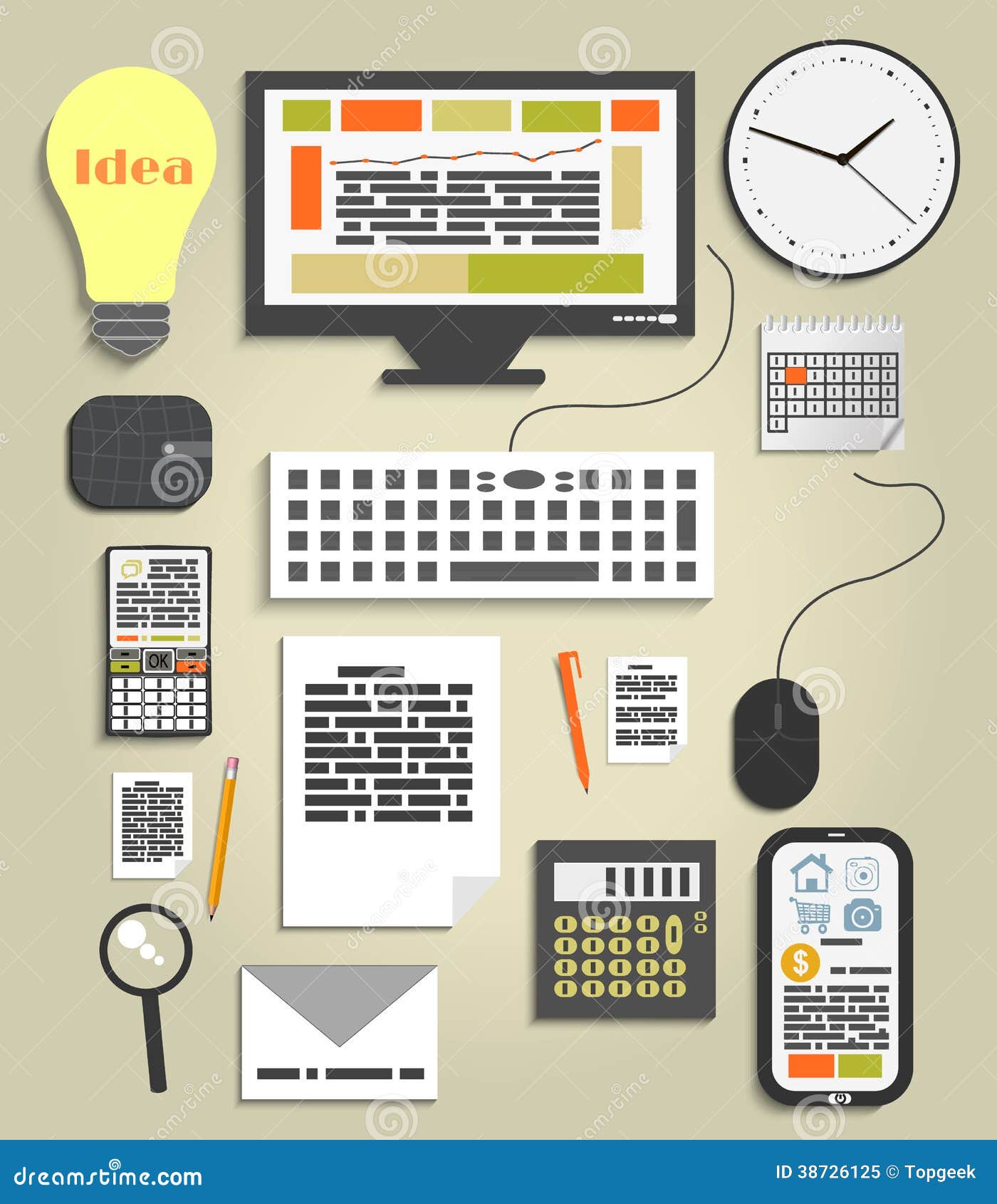 Workplace Office and Business Work Elements Set Stock Illustration ...