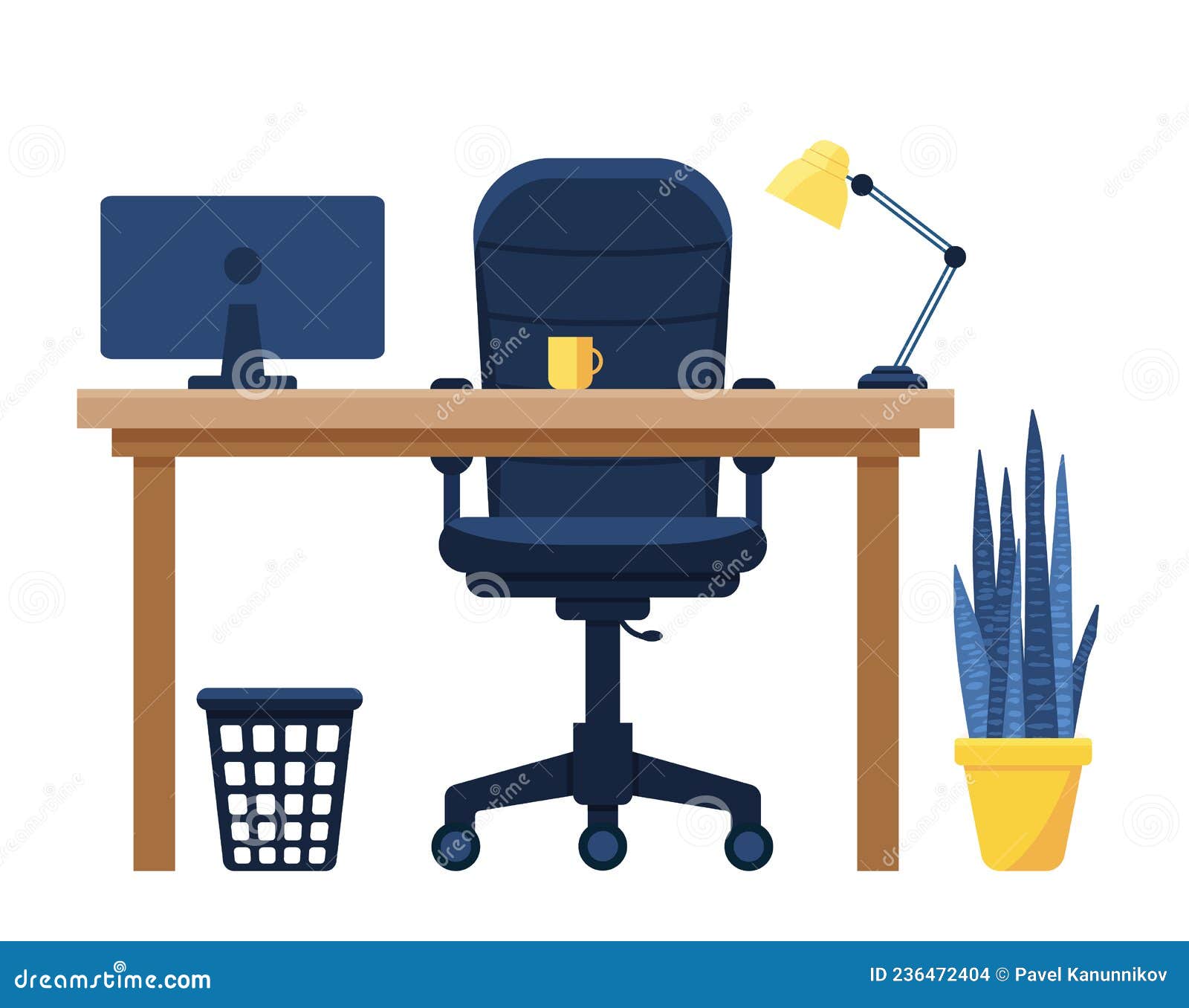 Workplace in Office. Cabinet with Workspace with Table and Computer ...