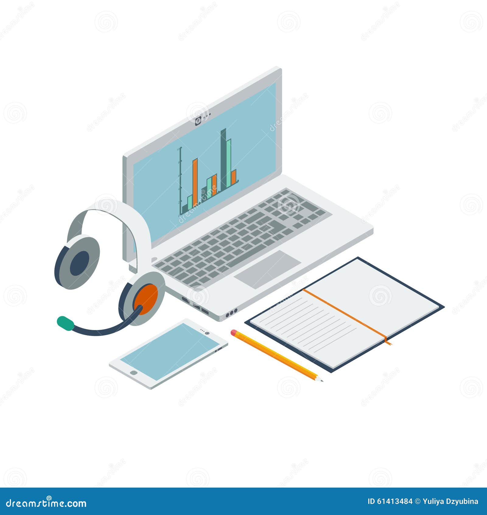 Workplace Office Computer Isometric Stock Vector - Illustration of ...
