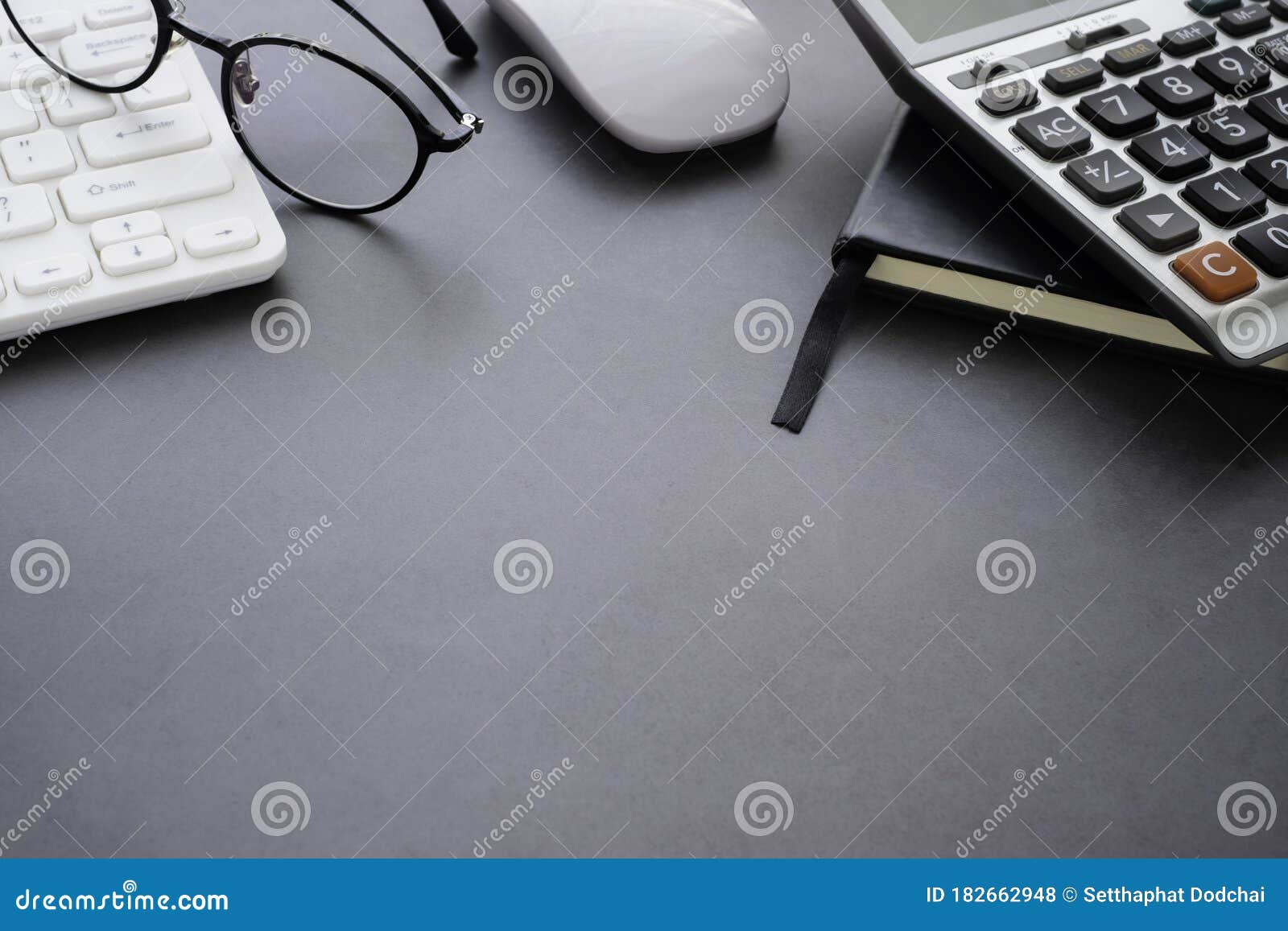 Workplace Office with Dark Grey Desk. Close-up View from Above of ...