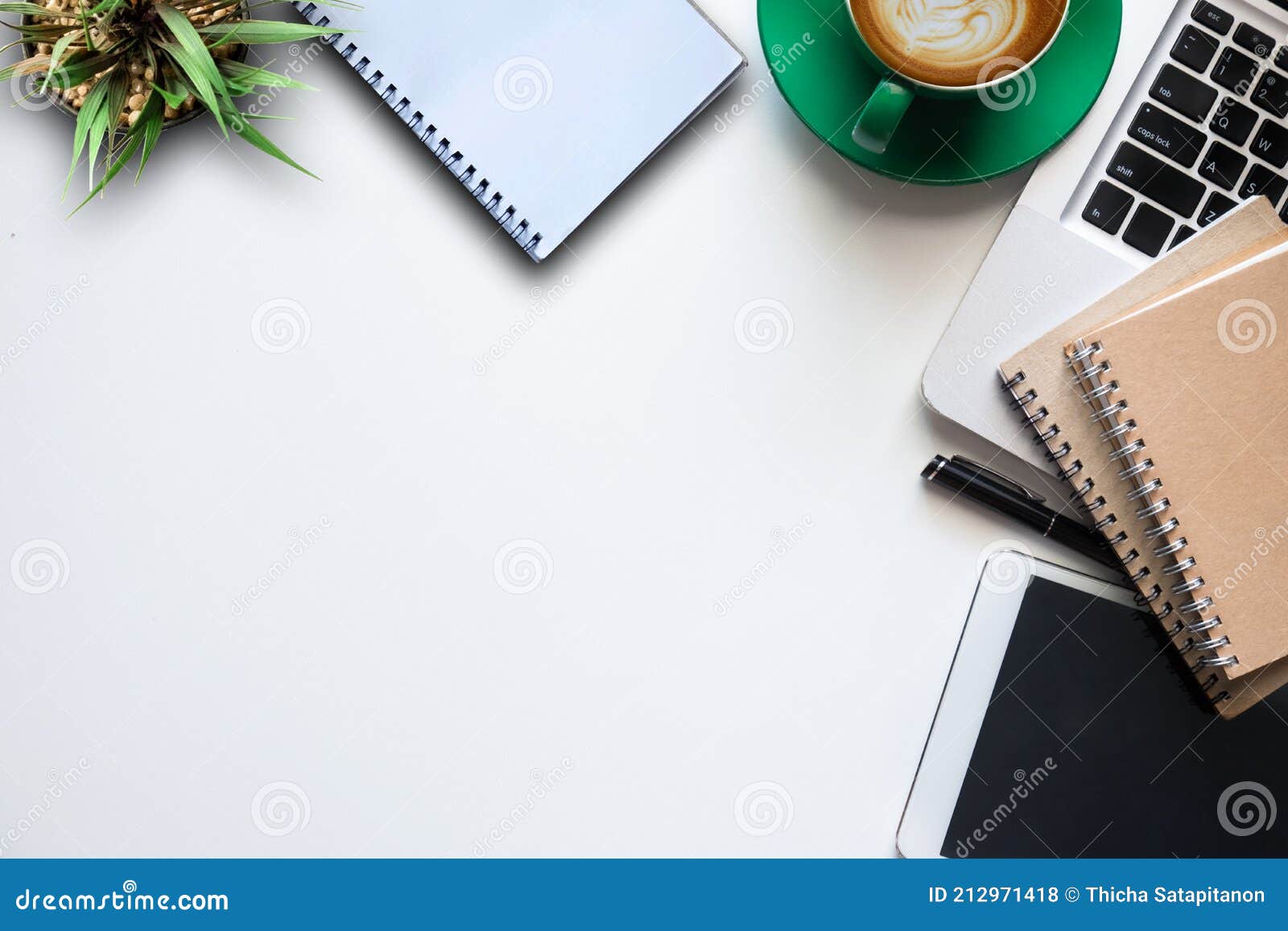 Workplace in Office with Desk. Top View from Above of Laptop with ...
