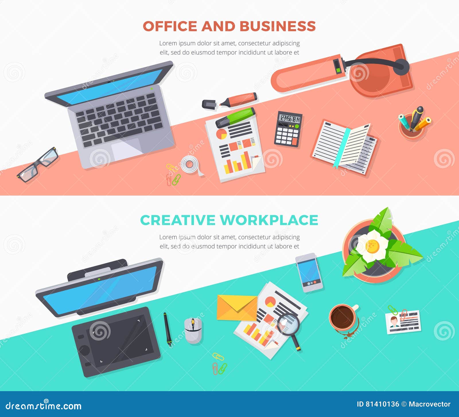 Workplace, Office Interior Design, Top View. Overhead Layout, Floor ...