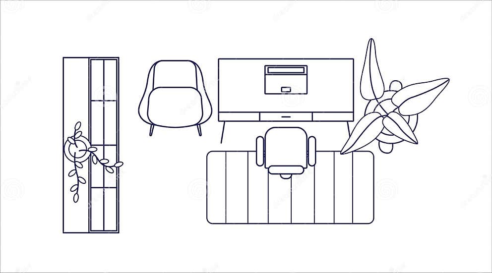 Workplace, Office Interior Design, Top View. Overhead Layout, Floor ...