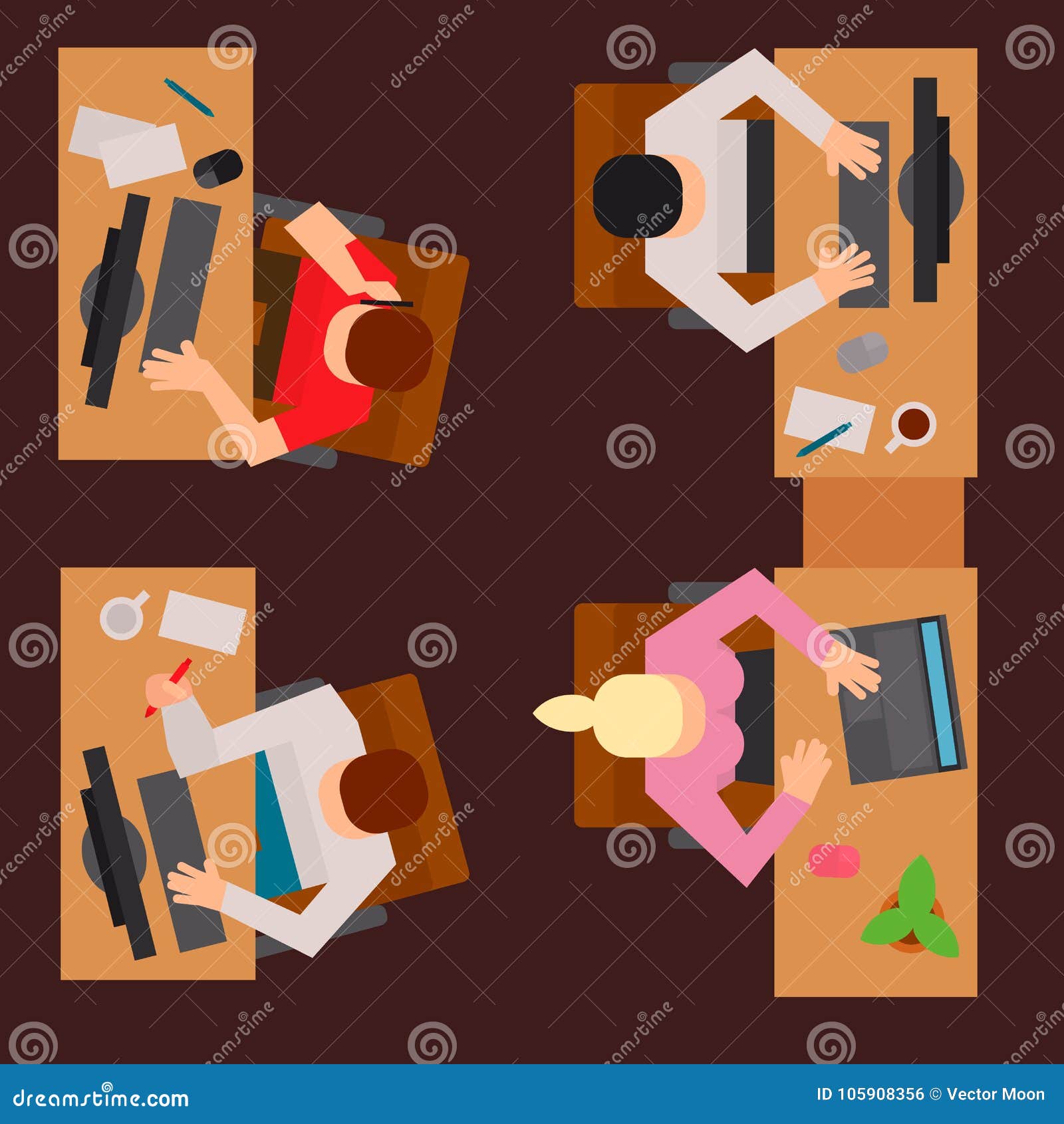 Workplace Office Tables Vector Business People Team Work Process Office ...