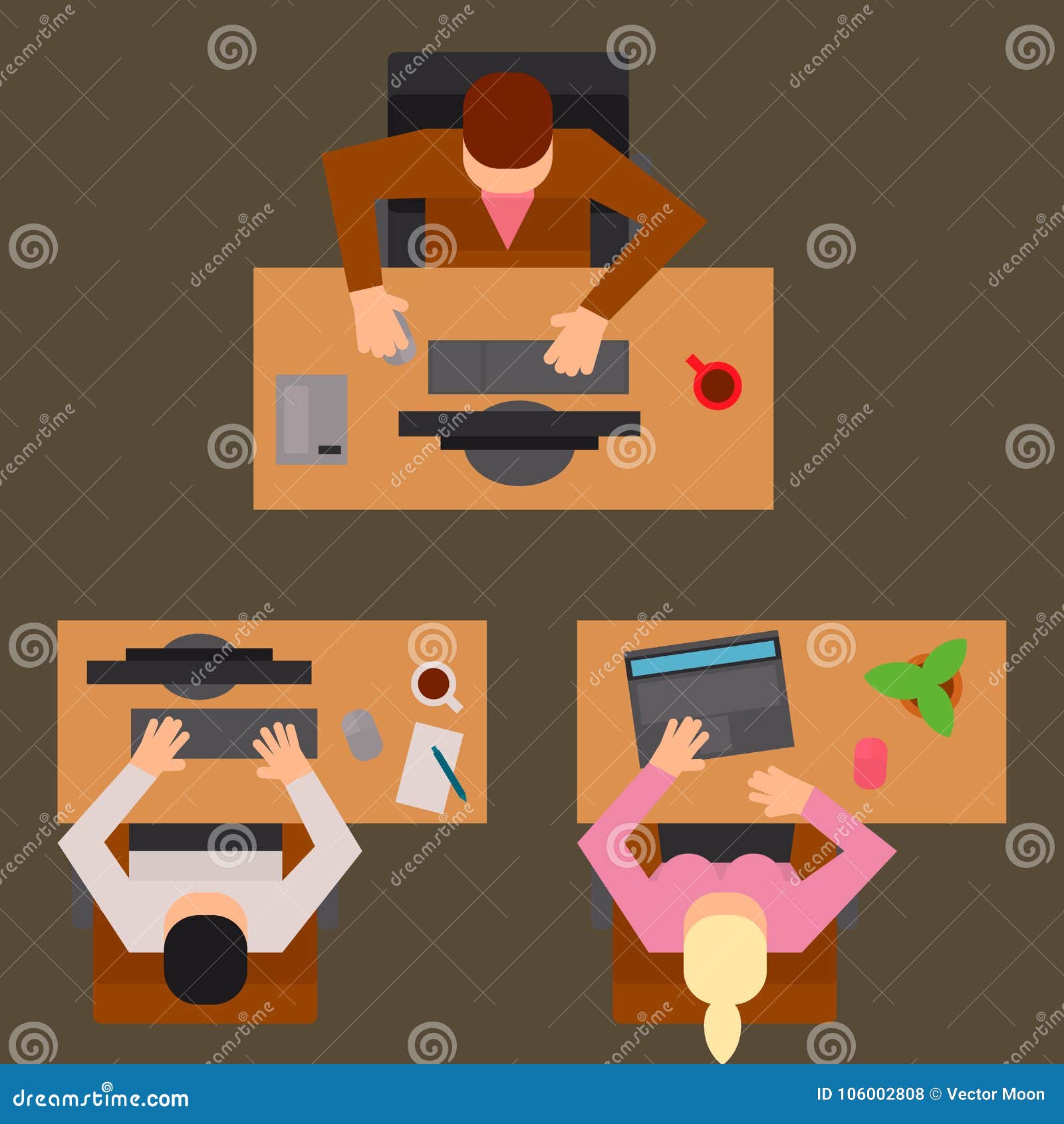 Workplace Office Tables Vector Business People Team Work Process Office ...