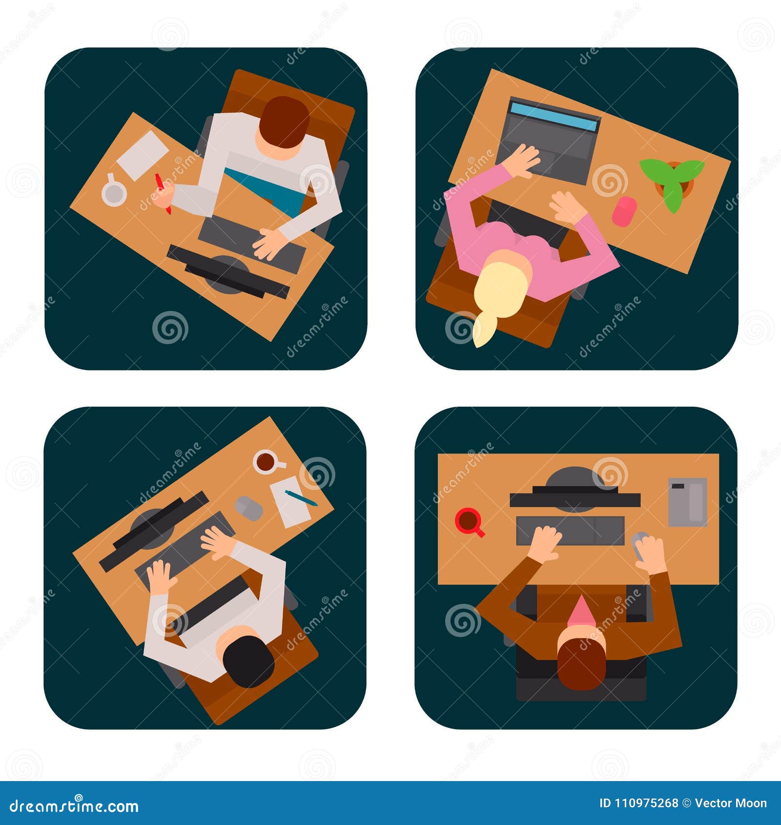Workplace Office Tables Vector Business People Team Work Process Office ...