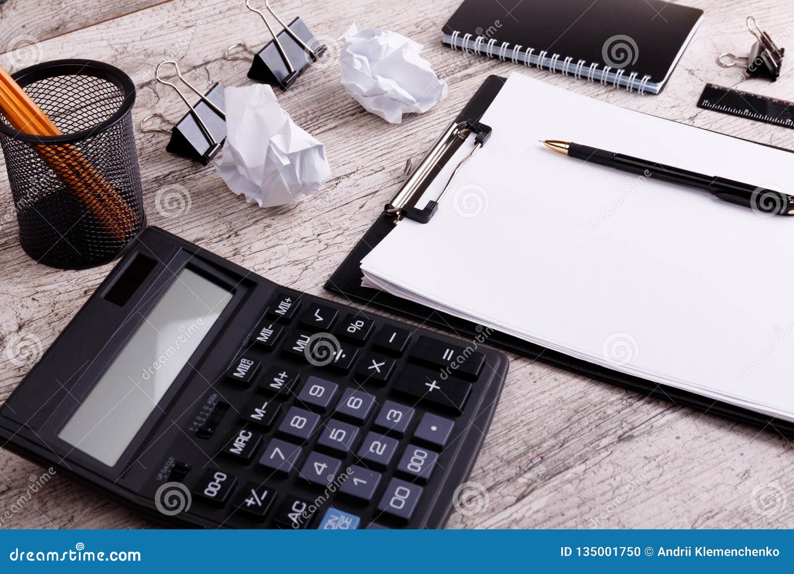 Workplace with Office Tools and Gadgets. Cup of Coffee on a Table Stock ...