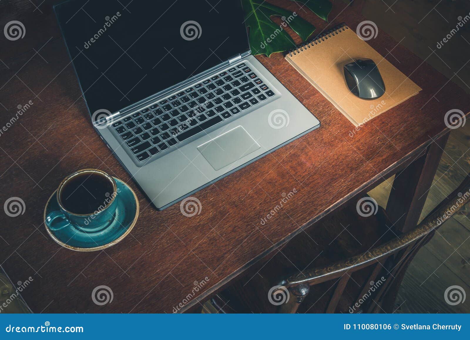 Office Wooden Desk Table with Laptop. Top View. Stock Photo - Image of ...
