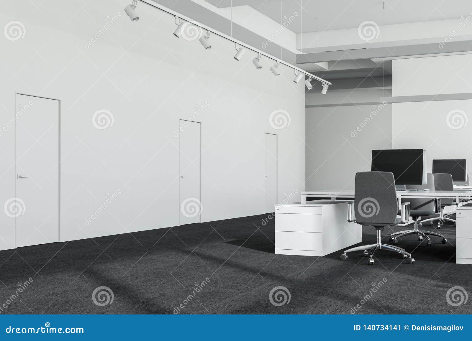 Workplace in Open Space Office Stock Illustration - Illustration of ...