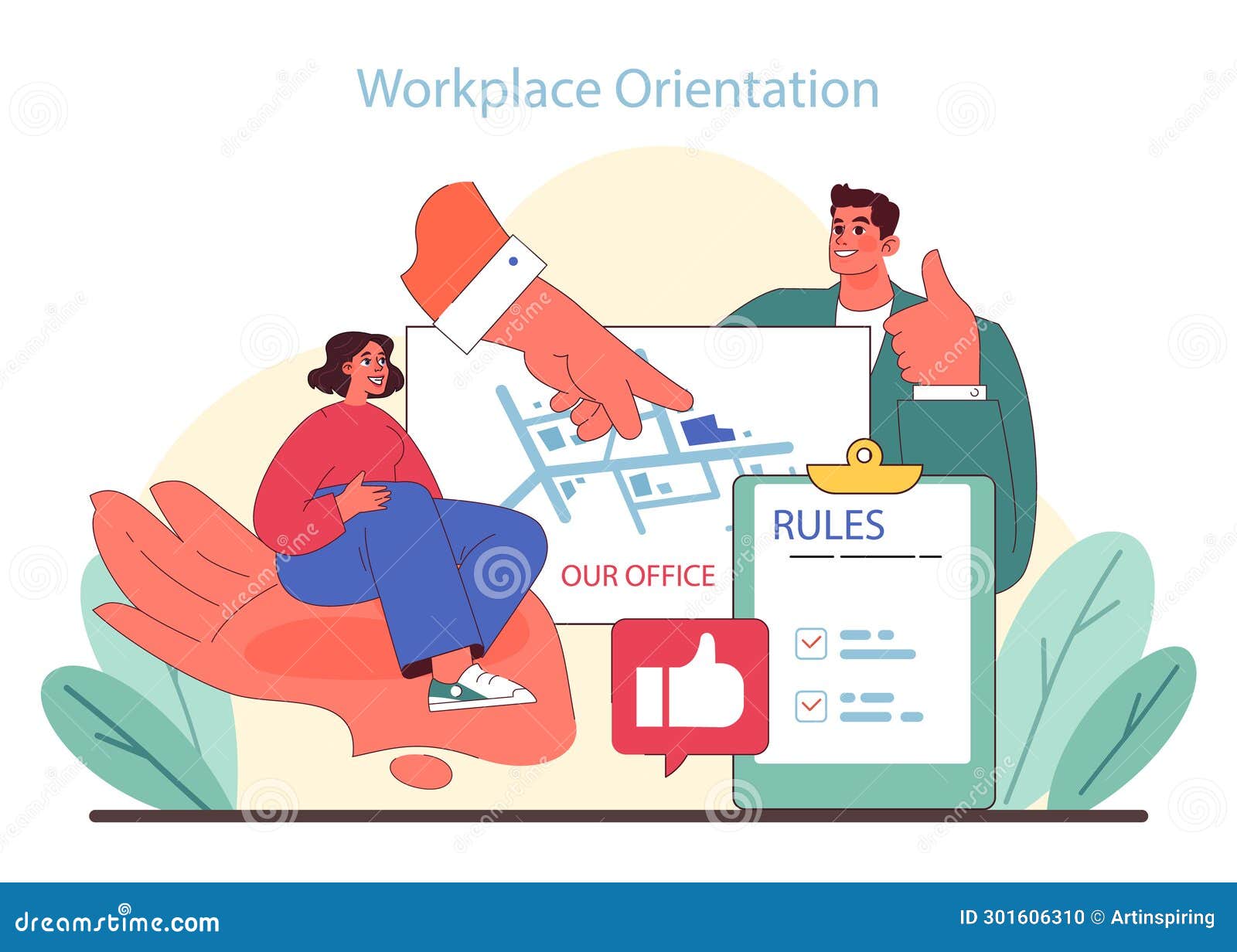 Workplace Orientation Concept. First Day at Work Stock Vector ...
