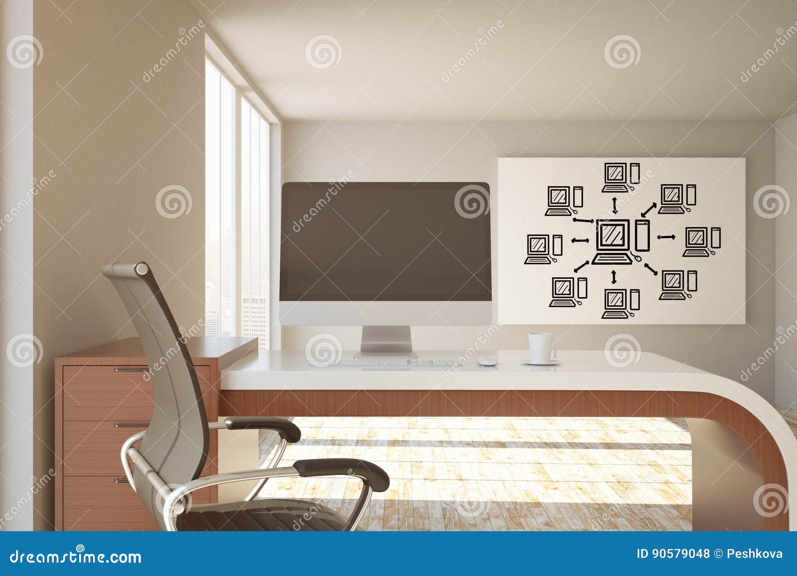 Workplace with Pc and Computing Sketch Stock Illustration ...