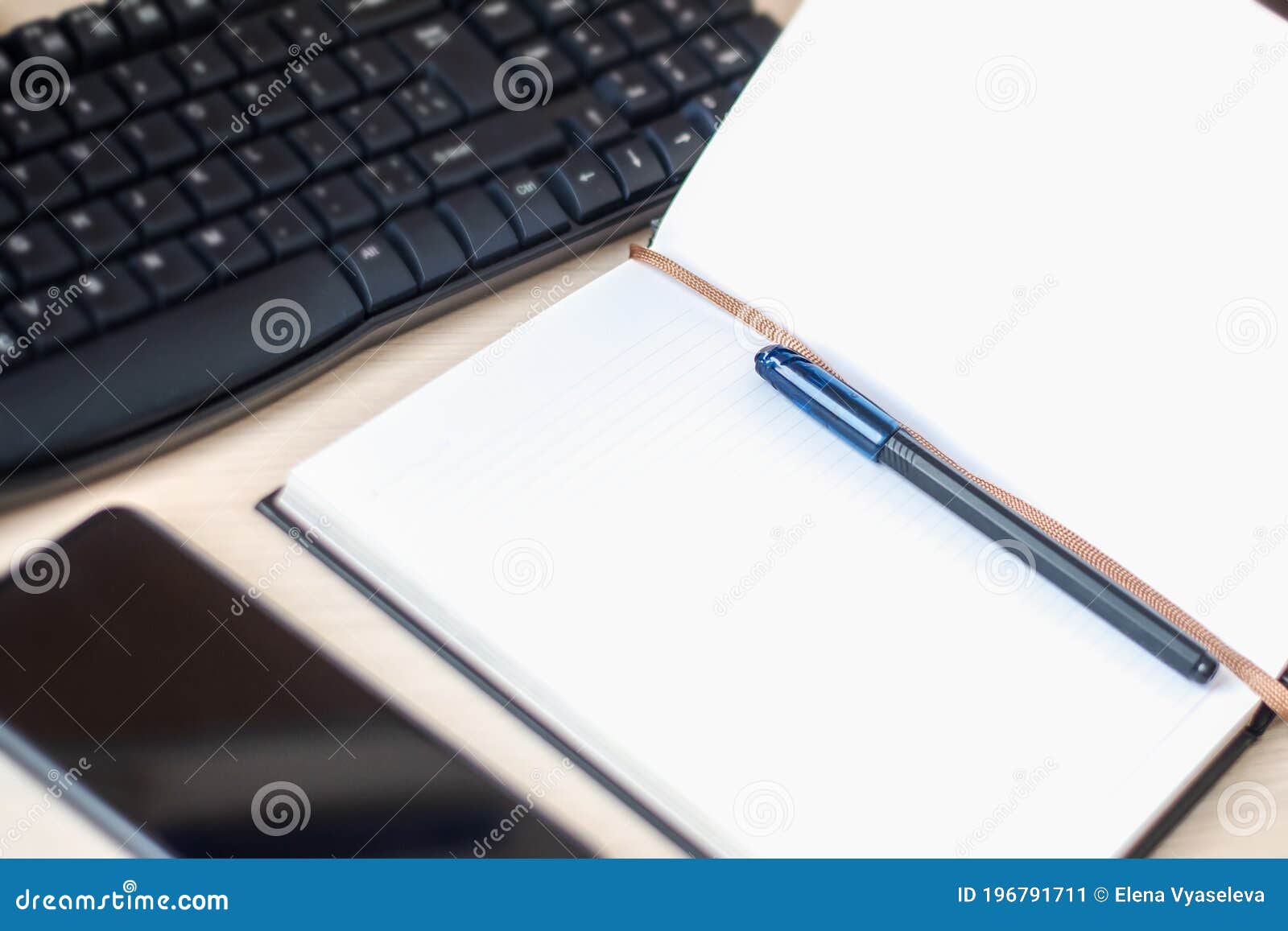 Workplace with Pc, Phone and Notebook for Notes Stock Image - Image of ...