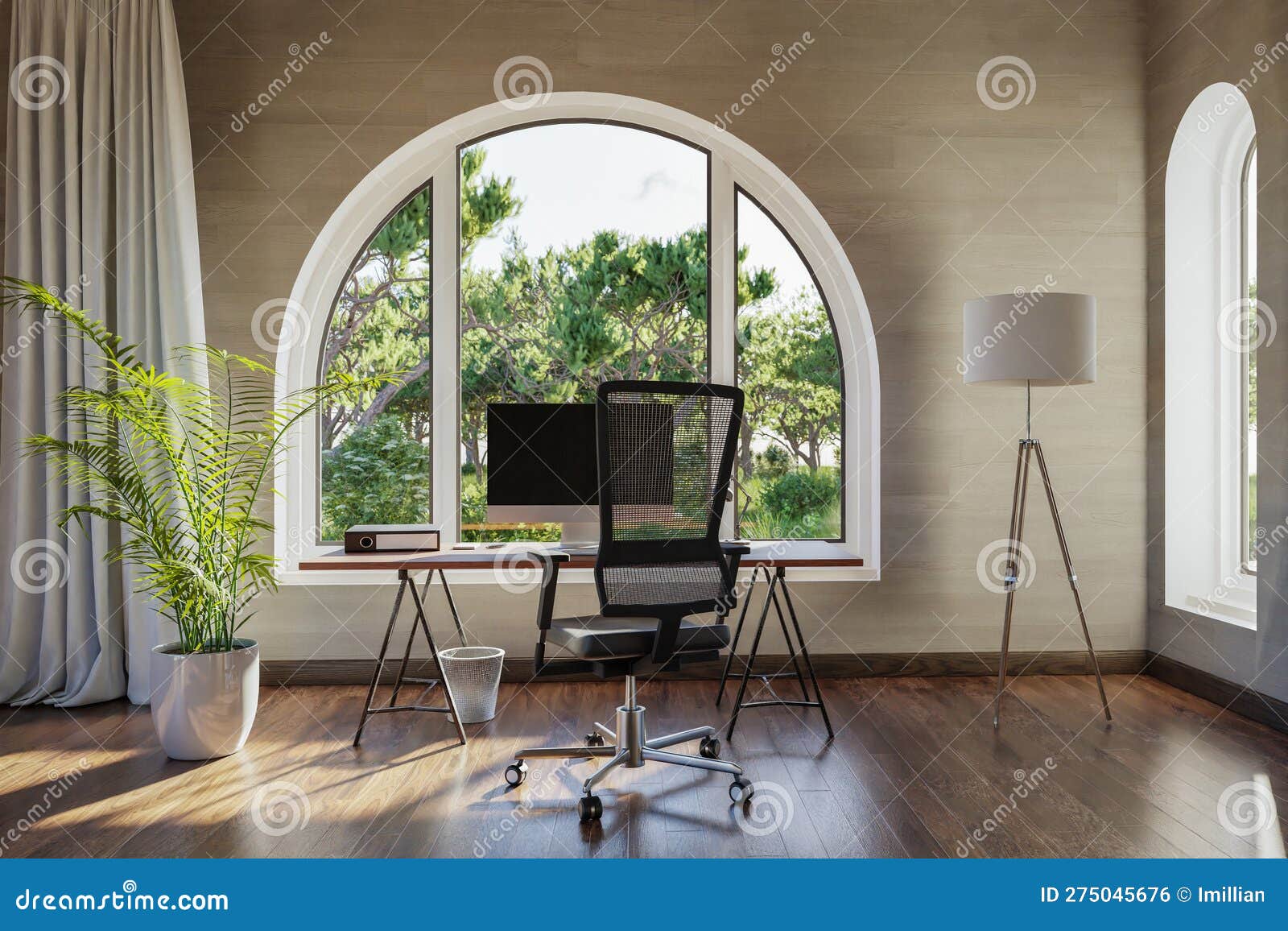 Top View On Bright Office Room Interior With Computers, Desks Royalty ...