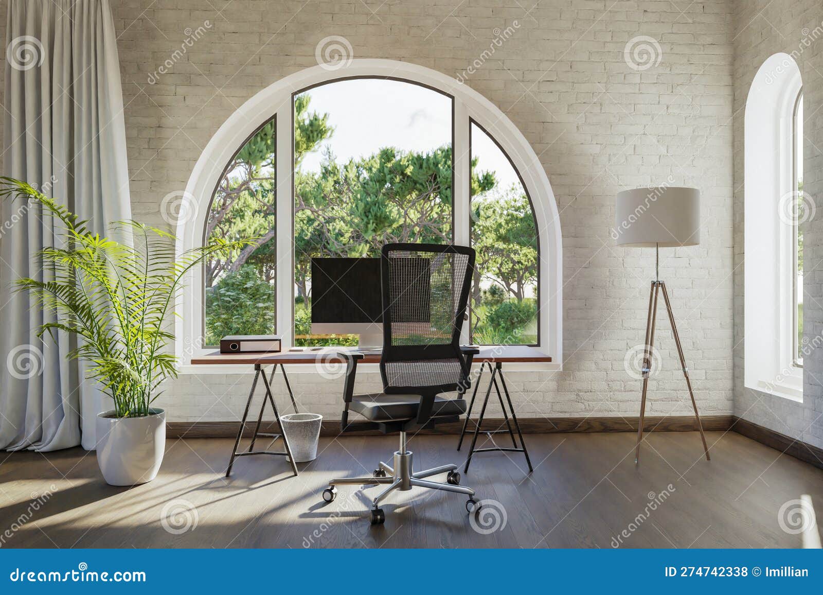 Top View On Bright Office Room Interior With Computers, Desks Royalty ...