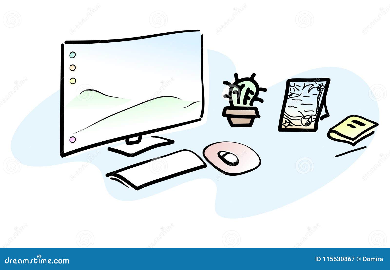 Workplace with Personal Computer. Sketch of Freelancing or Designer ...