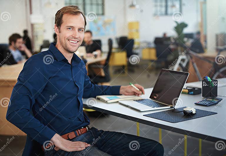Workplace, Portrait of Man or Software Developer with Computer for ...