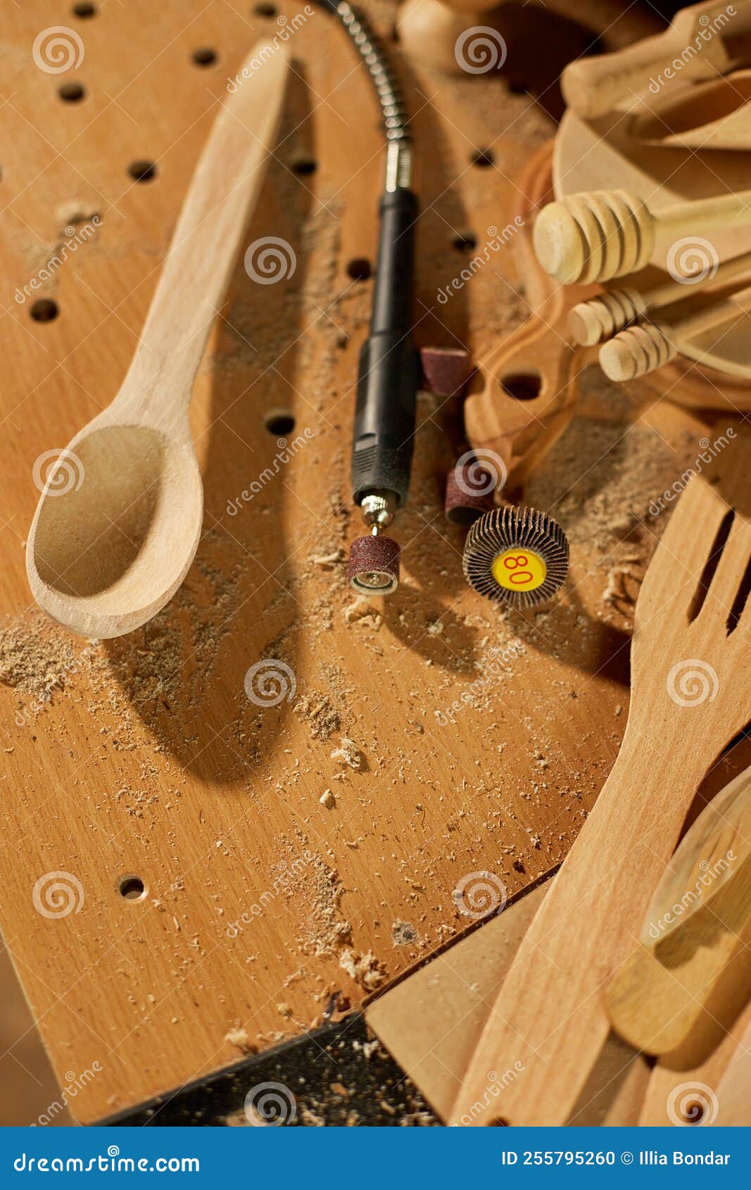Workplace with Power Working Tools Graver for Wooden Utensils Spoon ...