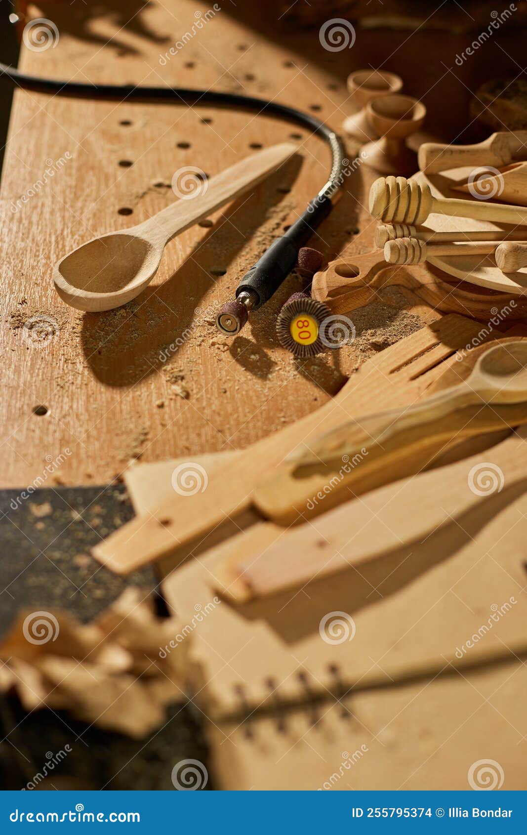 Workplace with Power Working Tools Graver for Wooden Utensils Spoon ...