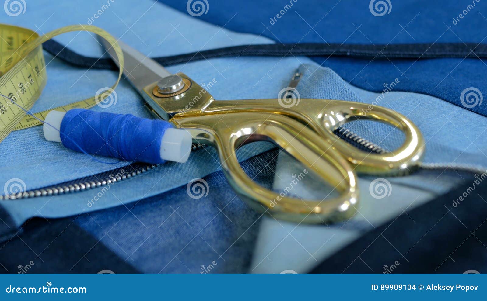 Workplace of Professional Tailor Measure Tape, Fabric, Scissors, Rolls ...