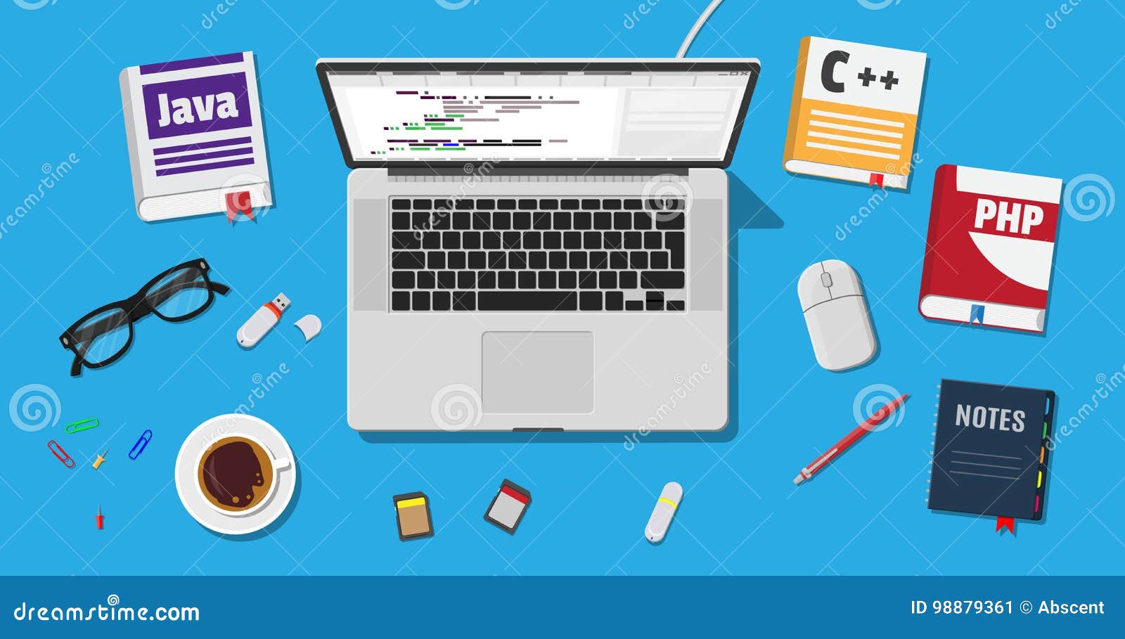Workplace Of Programmer Or Coder Stock Vector Illustration Of Internet Java 98879361