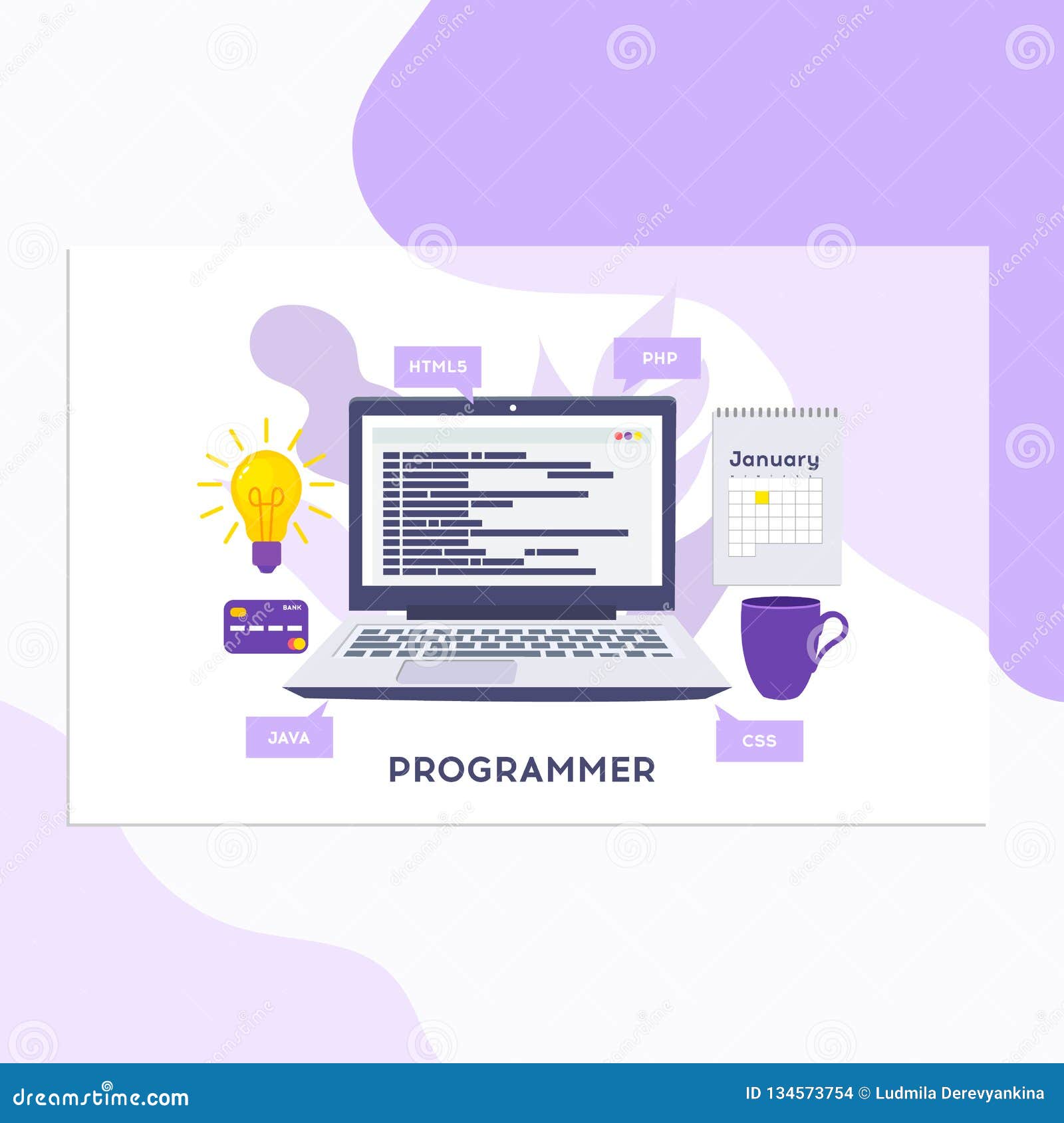 Workplace Of Programmer Or Coder Vector Illustration Programmer Coding A New Project Using