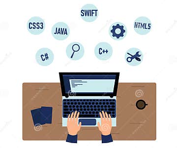 Workplace of Programmer. Vector Illustration Stock Vector ...