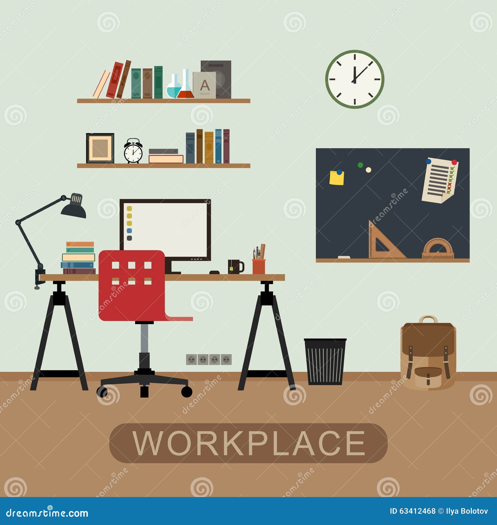 Workplace in room. stock vector. Illustration of background - 63412468
