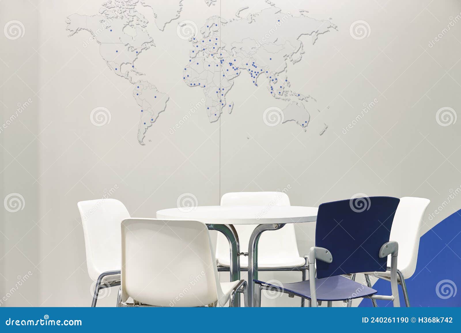 Workplace Room with Table, Chairs and World Map Stock Photo - Image of ...