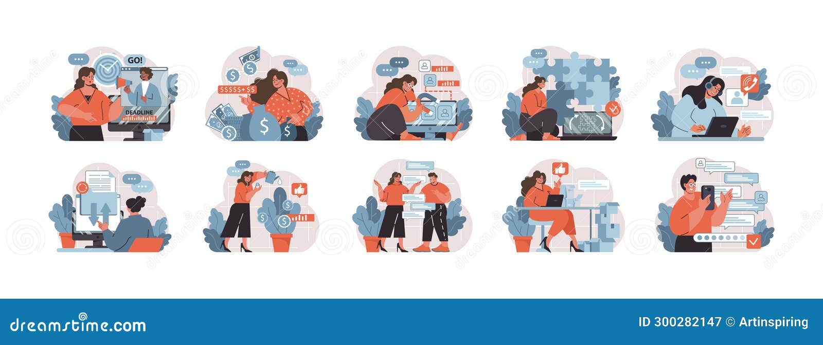 Workplace Scenarios Set. a Collection of Illustrations Depicting ... Workplace Scenarios Set. a Collection of Illustrations Depicting ...