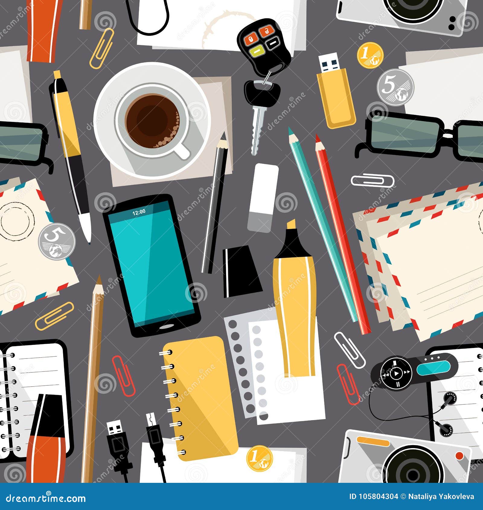 Workplace Seamless Pattern Office Background Vector Illustration ...