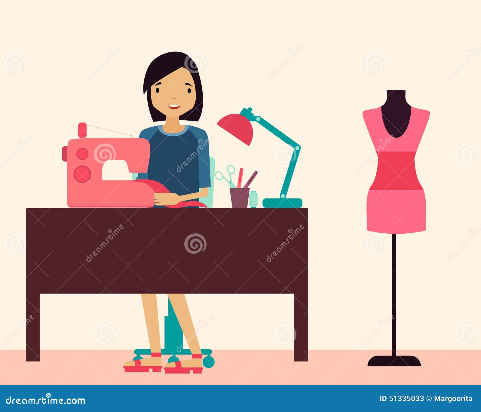 Workplace Seamstress. Cartoon Vector | CartoonDealer.com #54198753