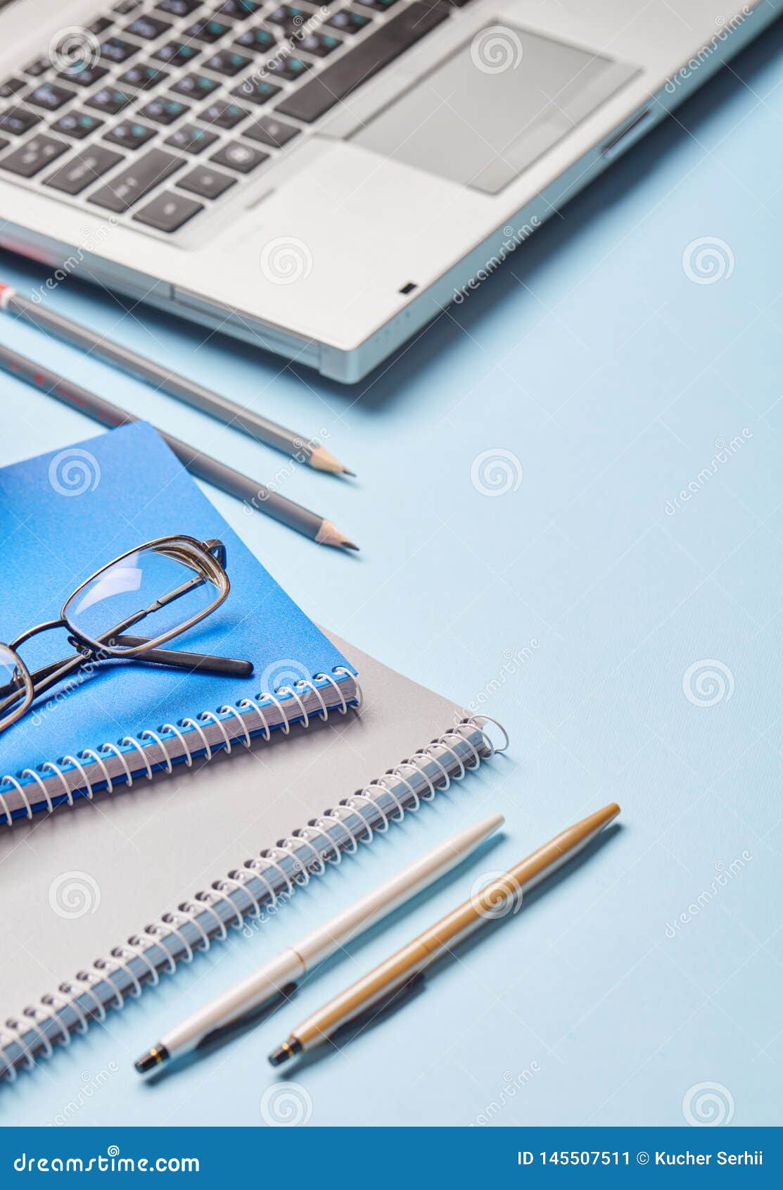 Workplace of the Secretary - Notebook, Pen, Sharpener and Loptop Stock ...