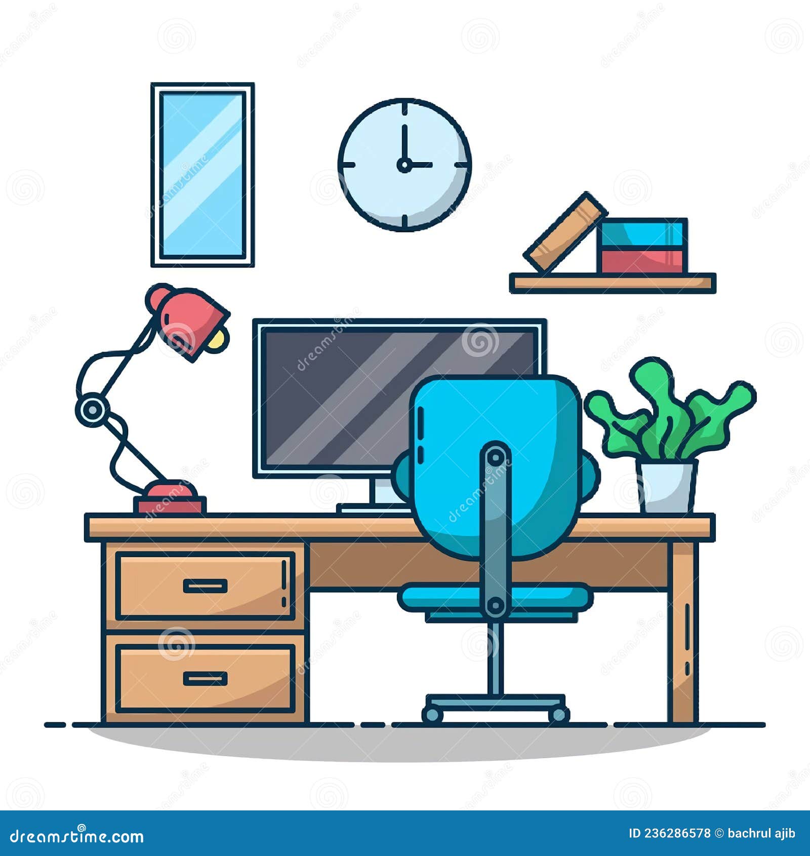 Workplace Setup with a Computer Desk, Books, Chairs and Also Green ...