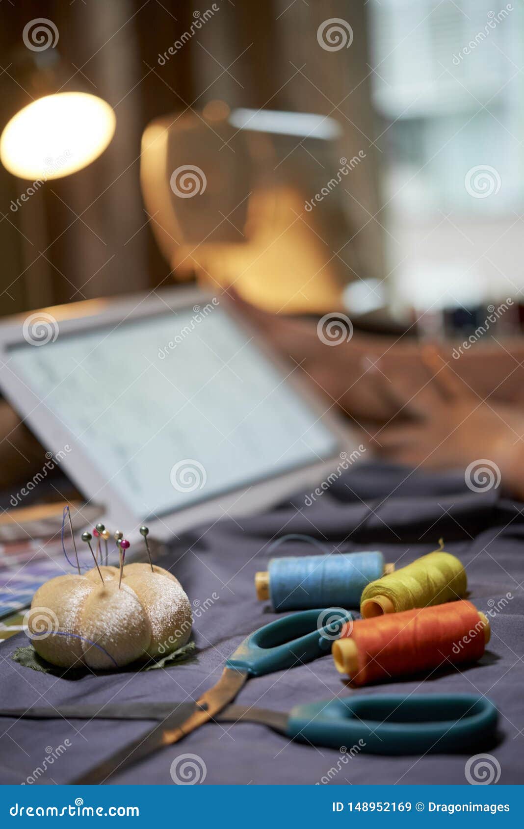 Workplace with Sewing Accessories Stock Image - Image of tailoring ...