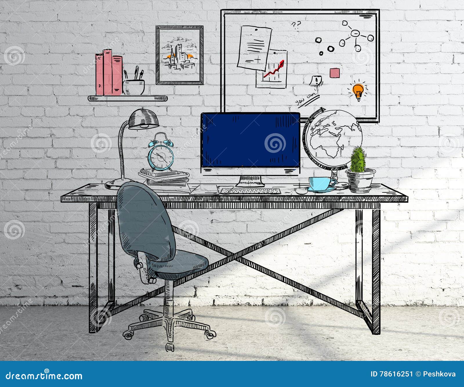 Workplace sketch stock illustration. Illustration of creativity - 78616251