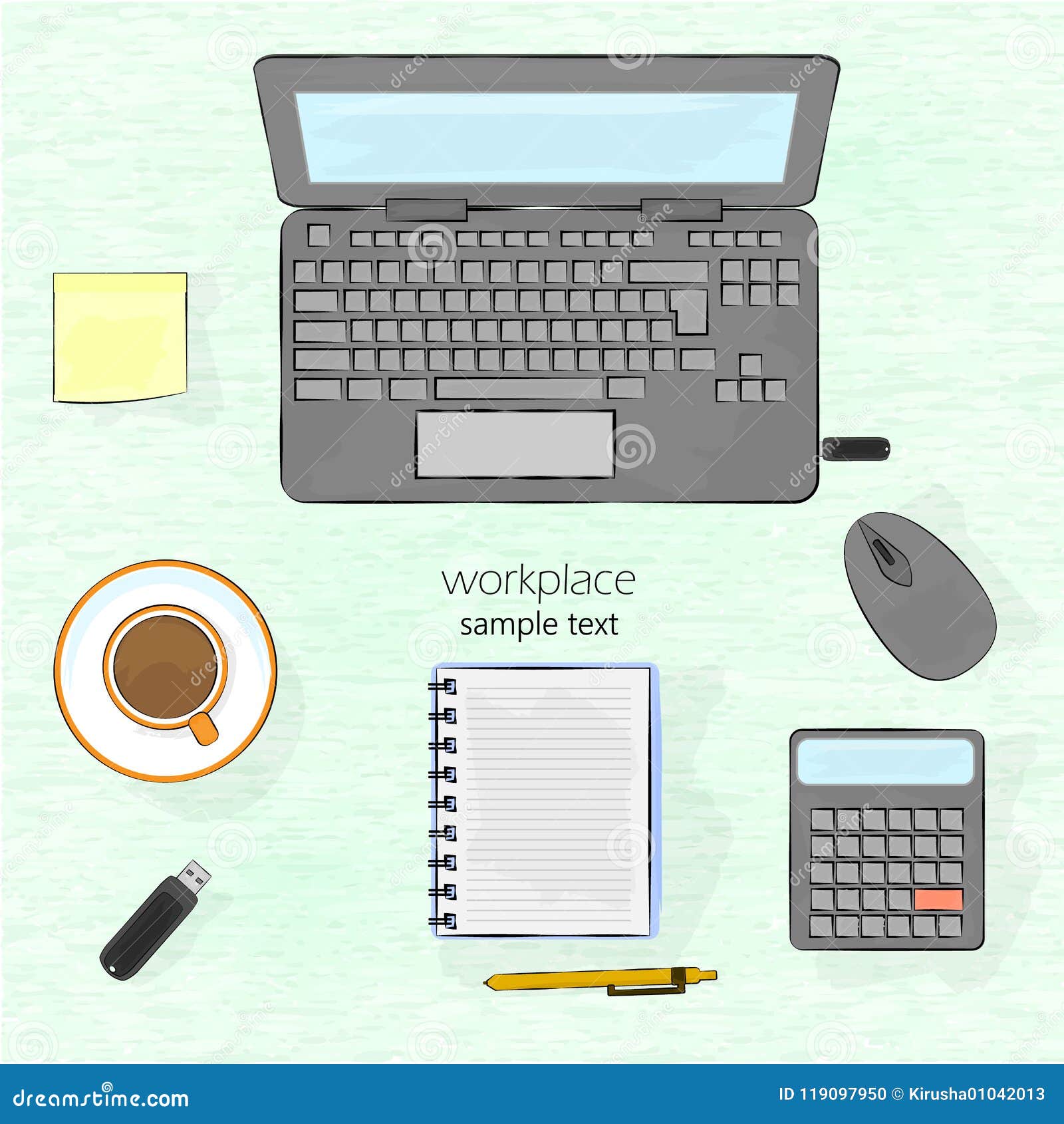 Workplace Sketch View from Above Stock Illustration - Illustration of ...