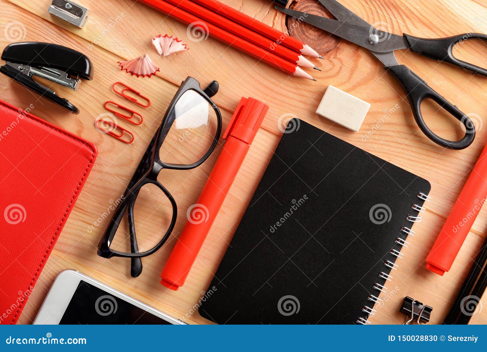 Workplace with Stationery on Table. Top View Stock Photo - Image of ...