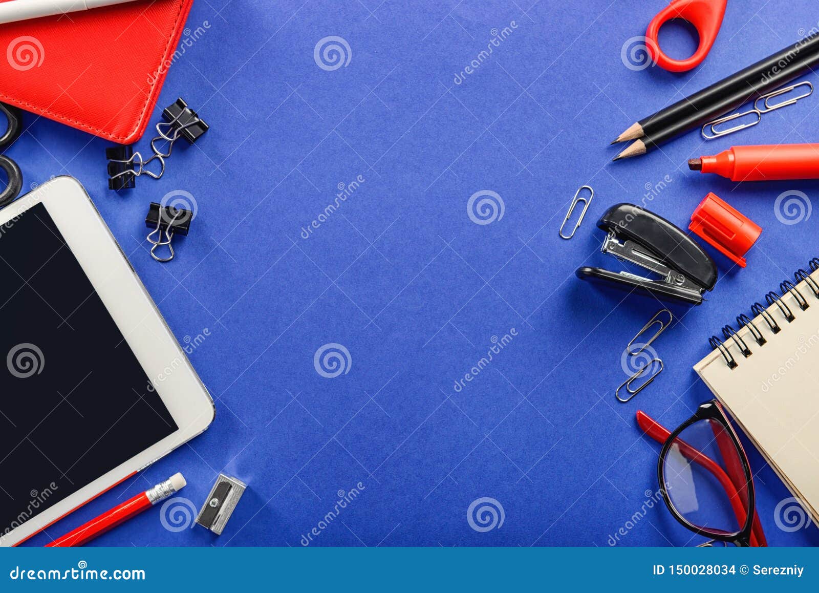 Workplace with Stationery and Tablet on Table. Top View Stock Photo ...