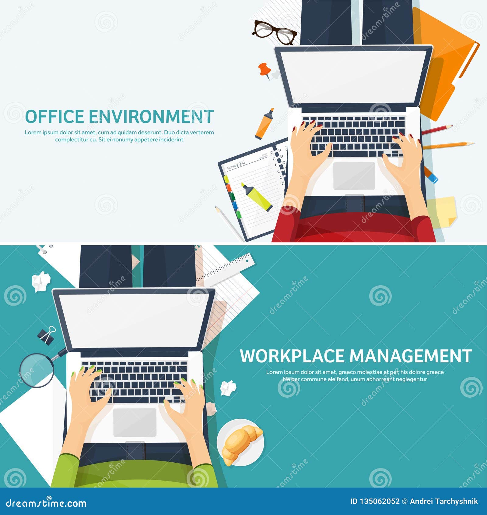 Workplace with Table and Computer. Laptop,documents,papers,notepad ...