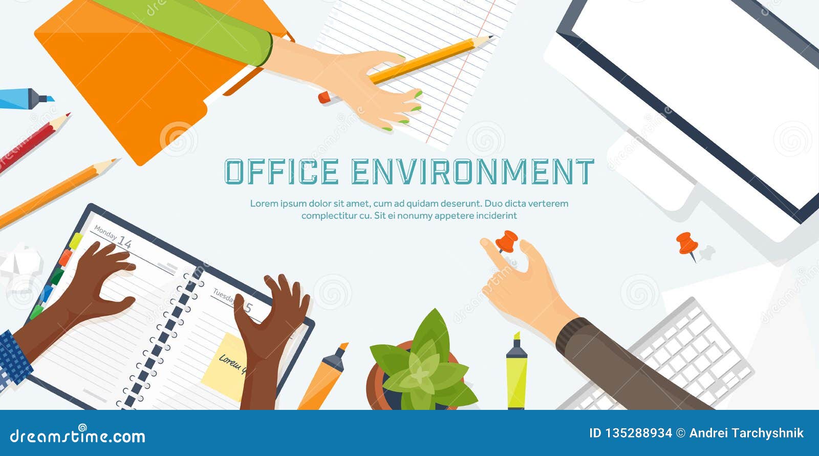 Workplace with Table and Computer. Laptop,documents,papers,notepad ...