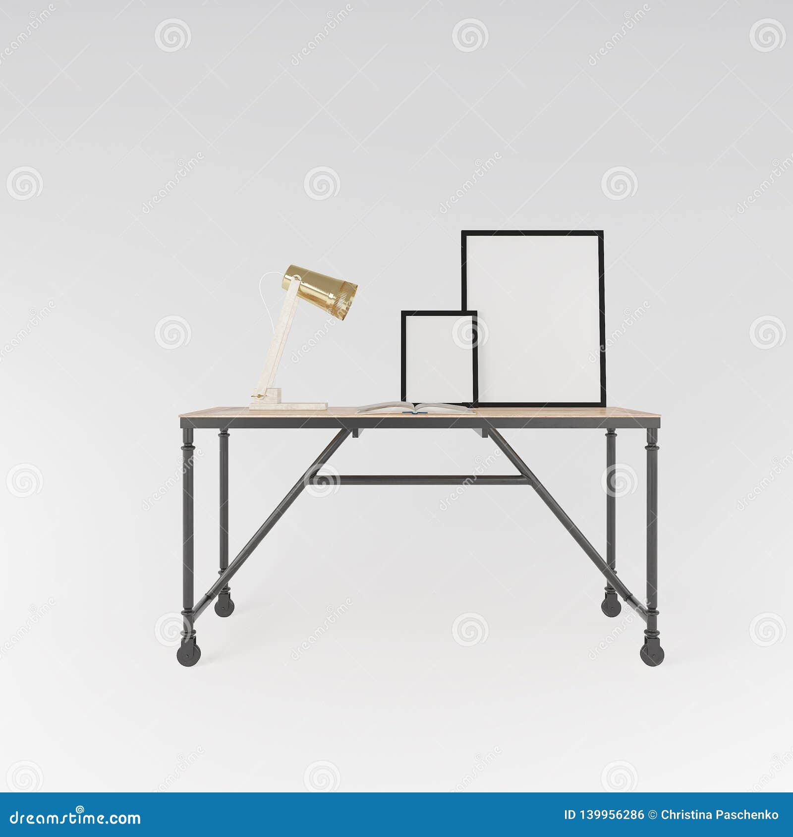 Workplace with Table and Desk Lamp. Front View Stock Illustration ...