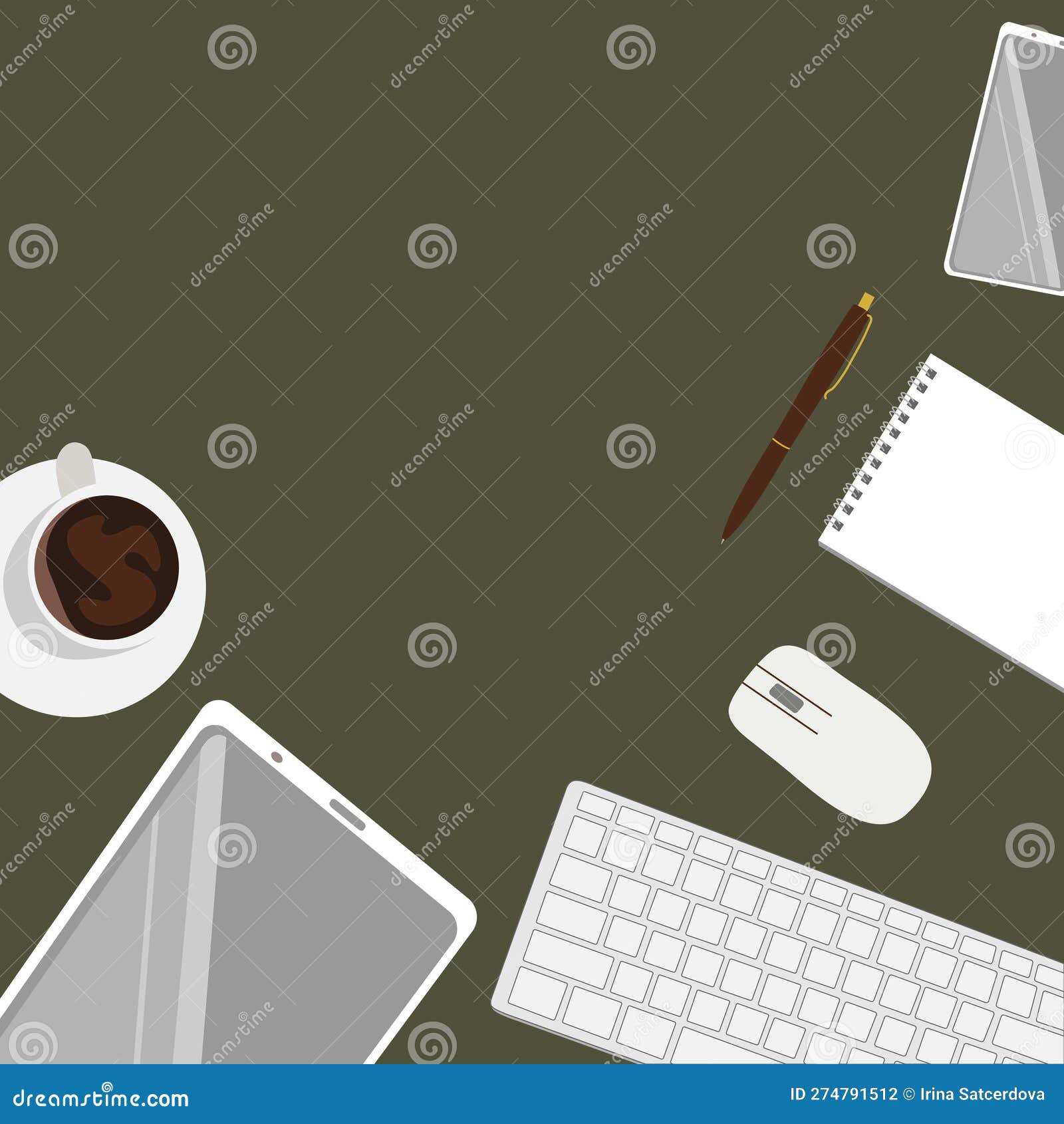 Workplace. Tablet, Phone, Keyboard, Coffee, Notepad Stock Vector ...