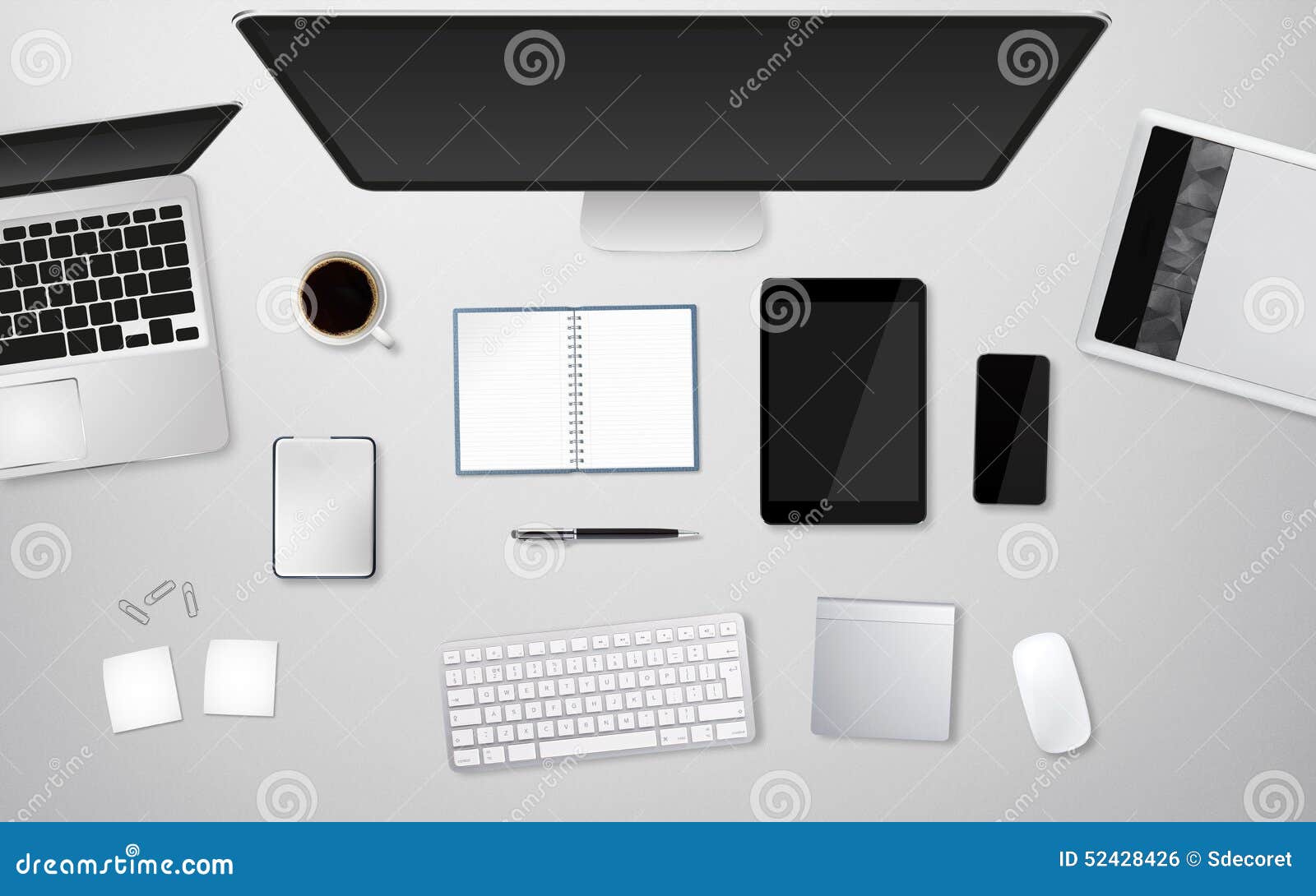Workplace with tech device stock illustration. Illustration of digital ...