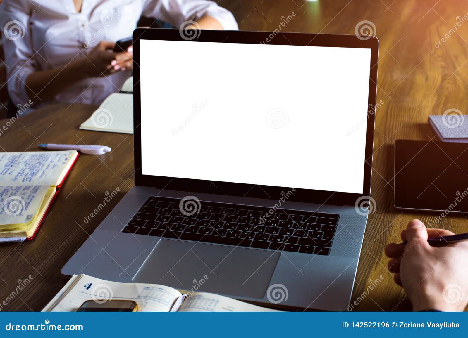 Workstation of Professional Workers with Portable Netbook. Teamwork ...