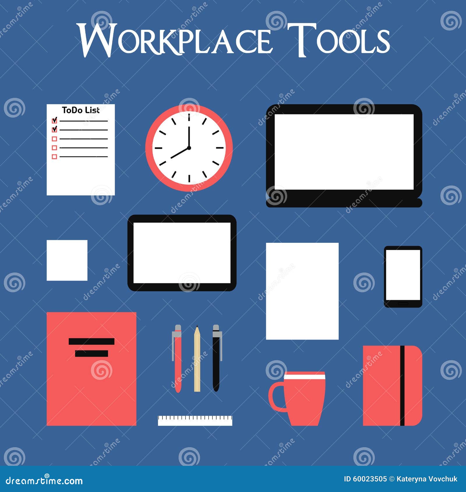 Workplace tools set. stock vector. Illustration of digital - 60023505