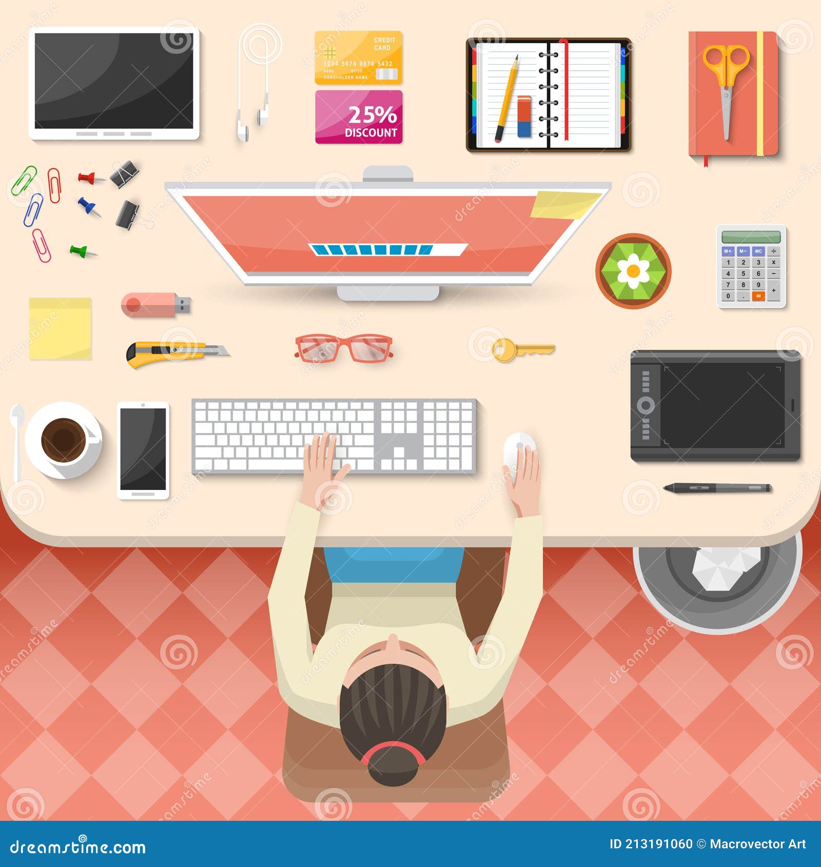 Workplace Top View Design stock vector. Illustration of office - 213191060