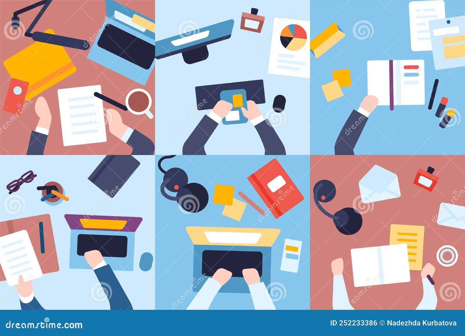 Workplace Top View. Employee Workspace. Office Worker Hands and Laptops ...