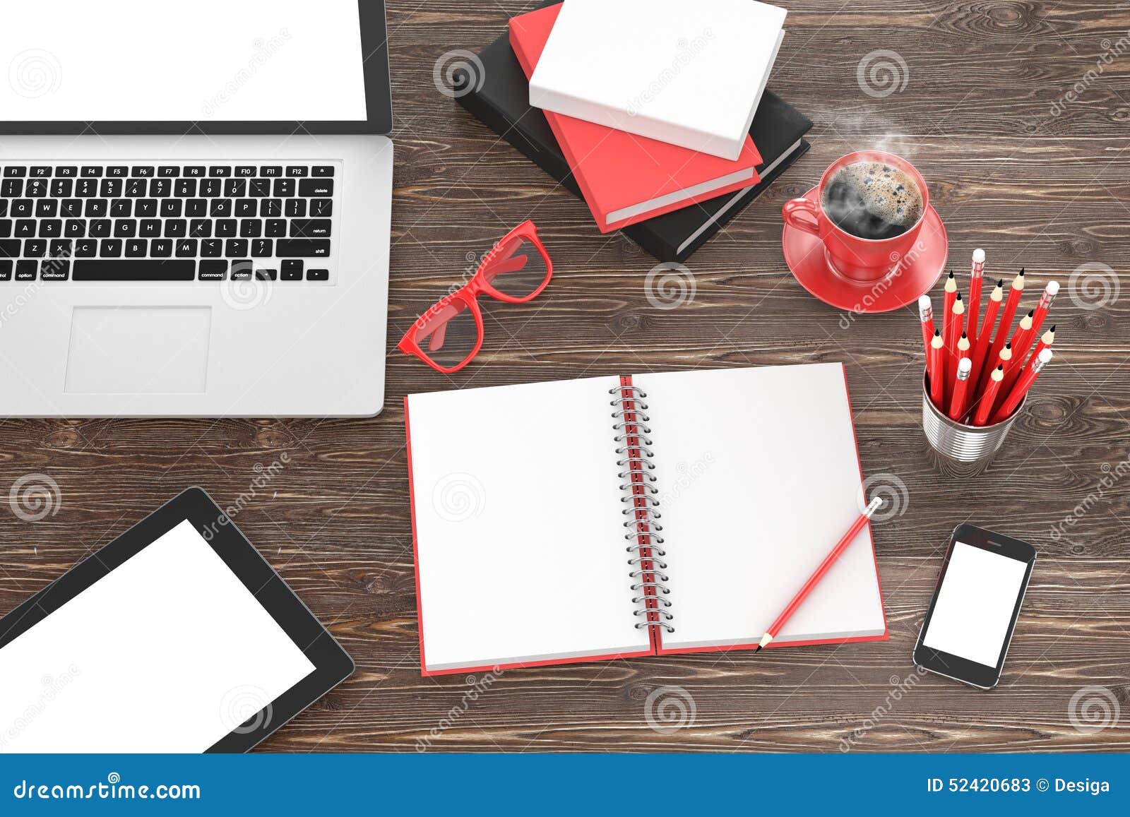 Workplace, top view stock illustration. Illustration of design - 52420683